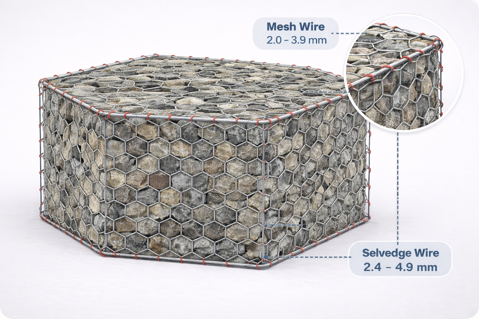 Durable hexagonal wire mesh for fencing, gabions and landscaping